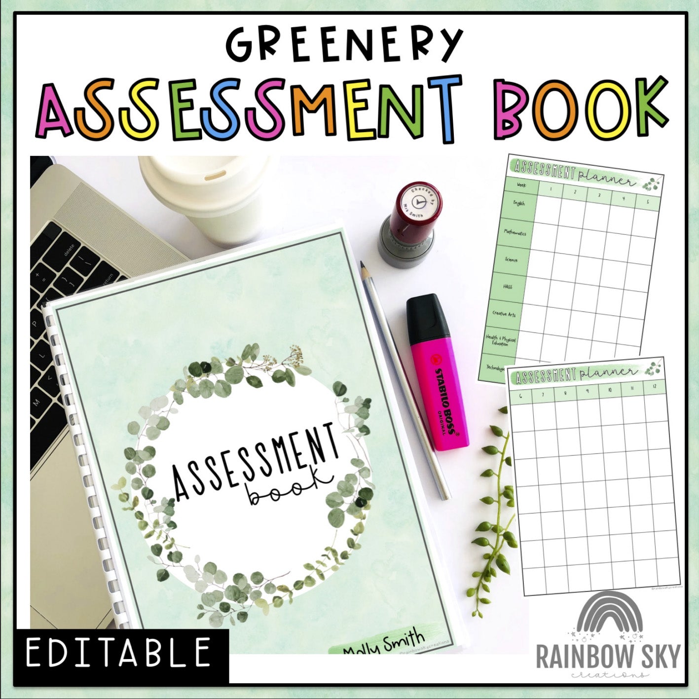 Teacher Assessment Book | Data Records [Eucalyptus Theme] [Editable ...