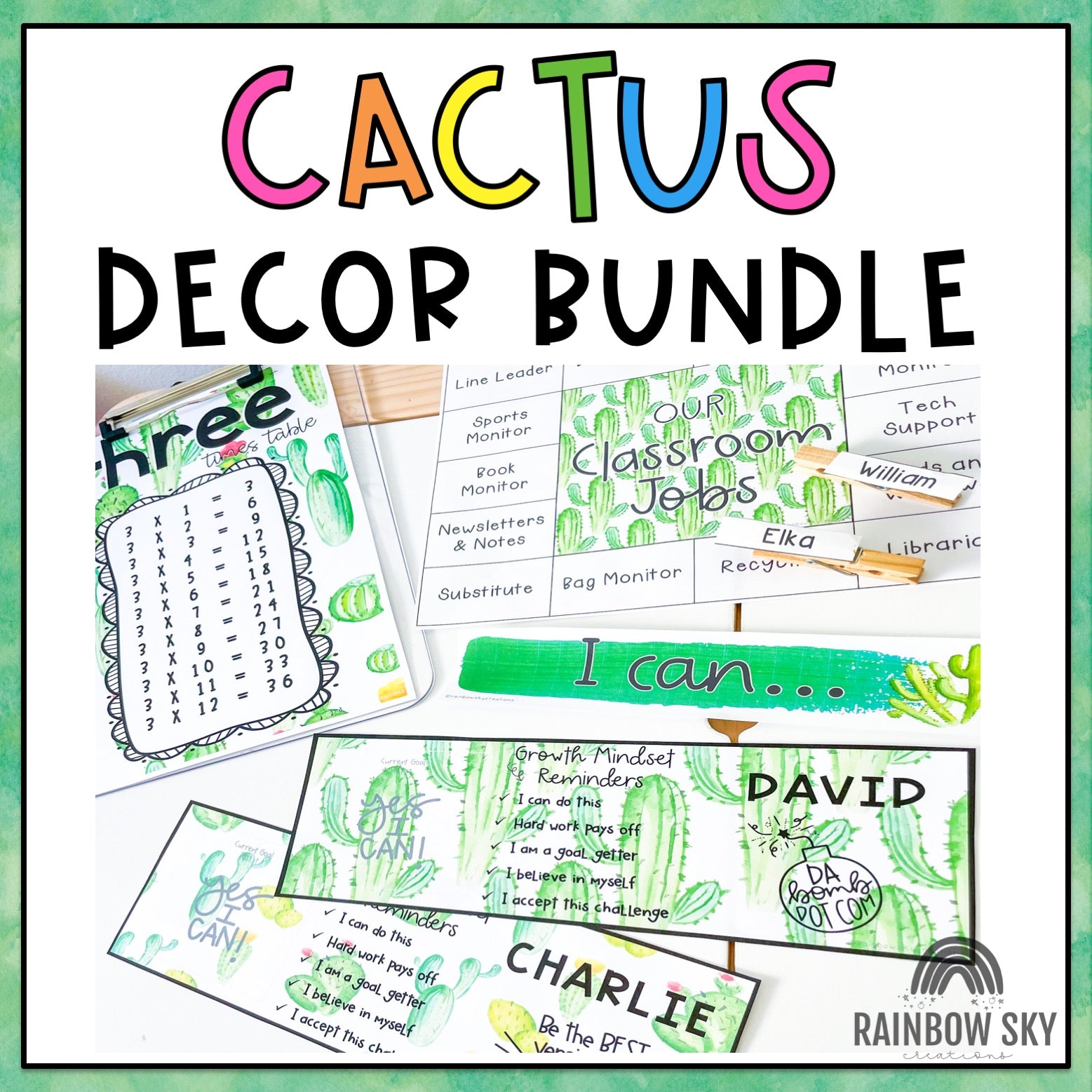 Classroom Decor BUNDLE [Cactus & Succulent Theme] – Rainbow Sky ...