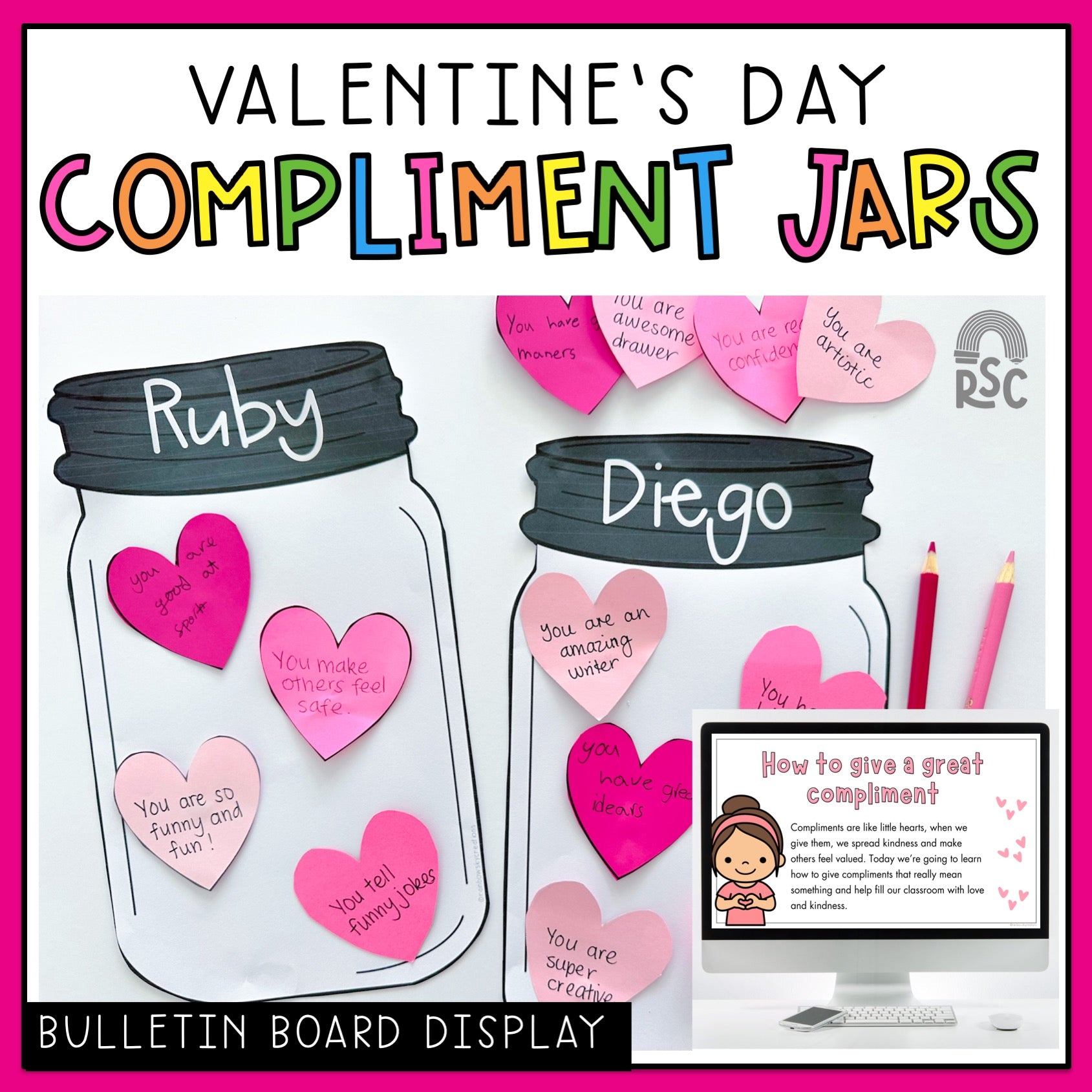 Valentine Kindness Activity - Valentine's Day Craft - Compliment Jar ...