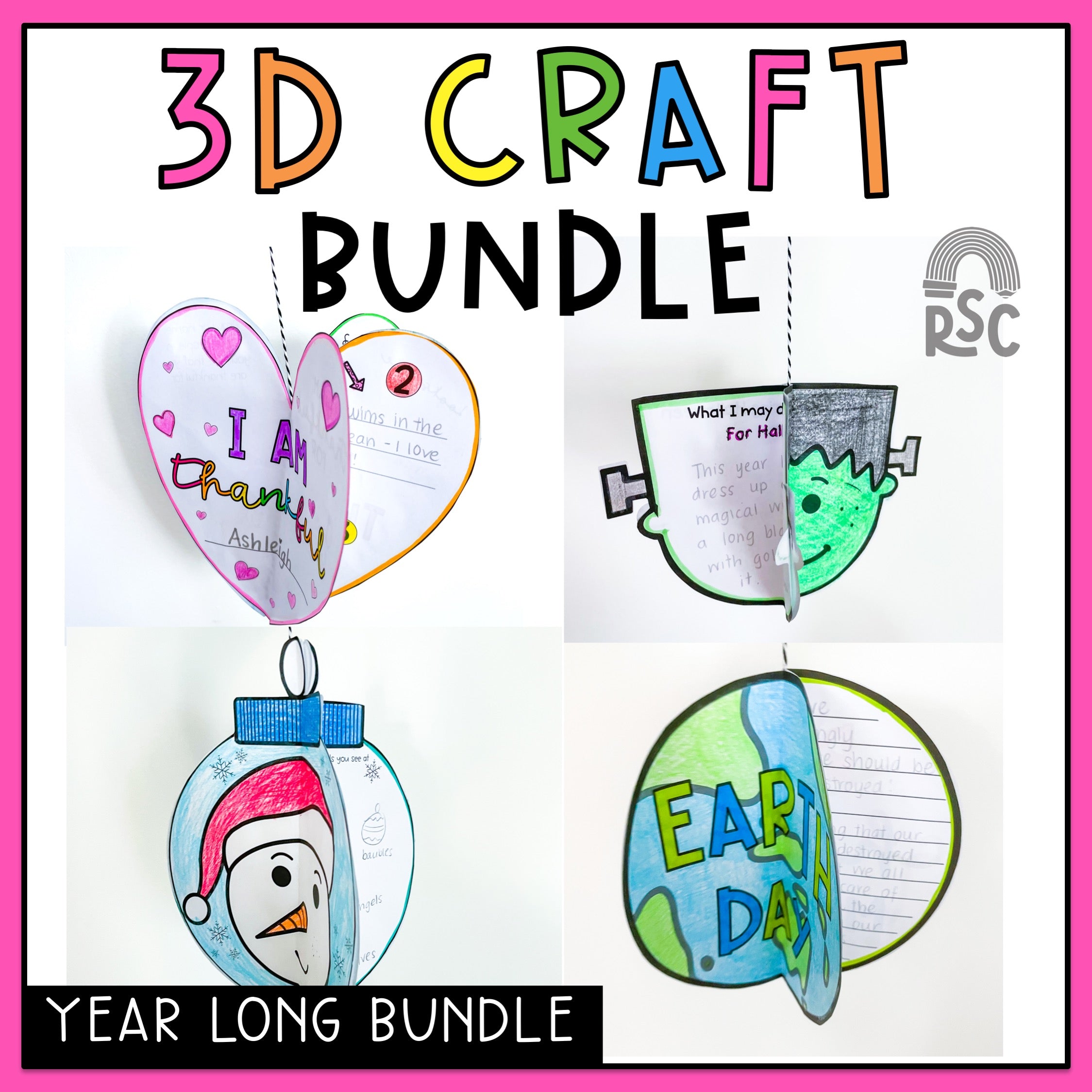 3D Seasonal Craft BUNDLE | Year Long Bulletin Board Activities | Writi ...