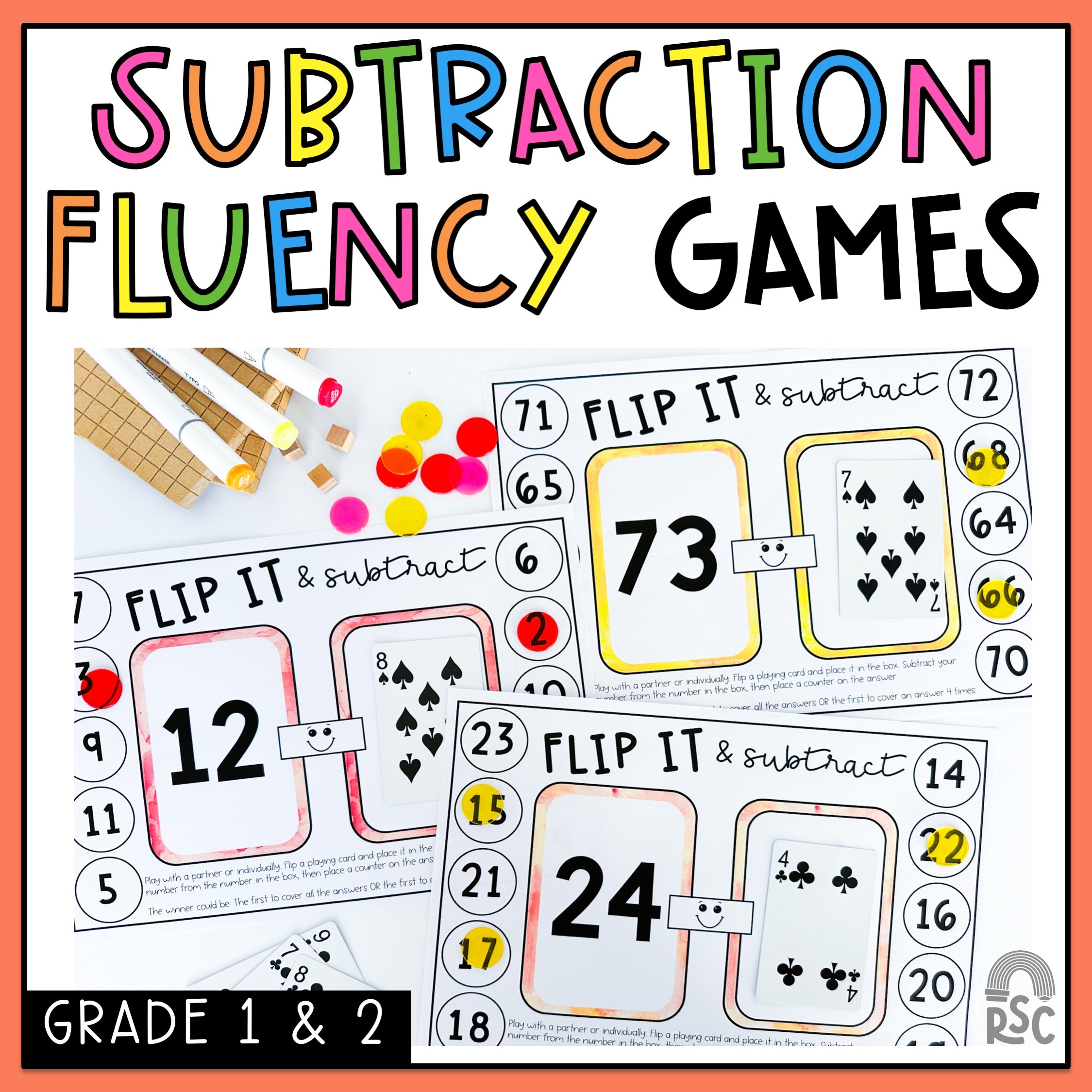 Subtraction Flip It Games - Subtraction Math Centres – Rainbow Sky ...