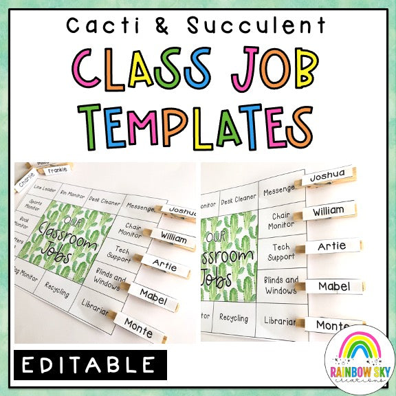 Classroom Job Templates | Simple Class Jobs [Cactus & Succulent Theme ...