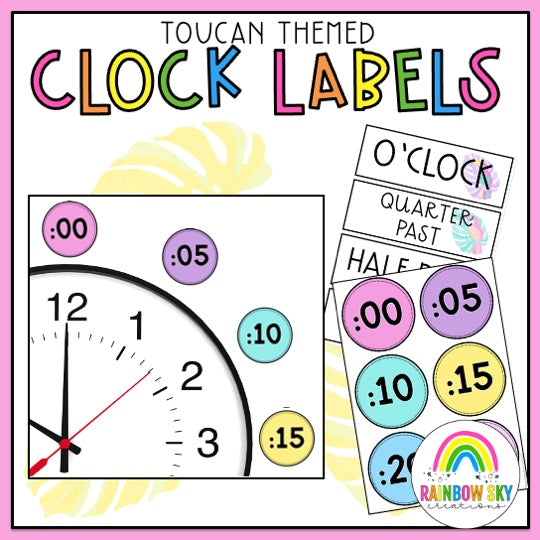 Clock Labels | Telling The Time [Toucan Theme] – Rainbow Sky Creations AU
