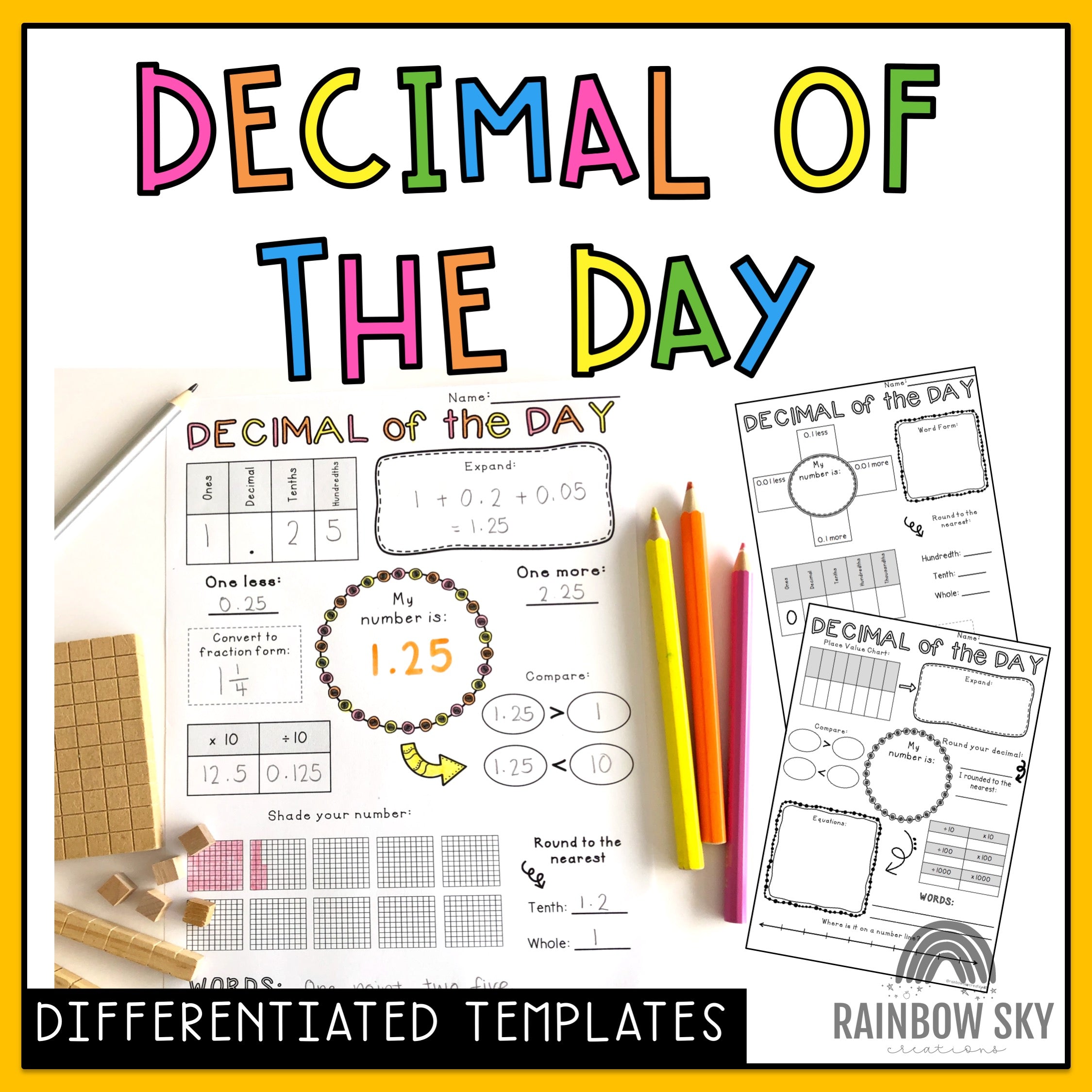 Decimal Of The Day Templates | Tenths, Hundredths, Thousandths ...