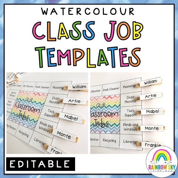 Classroom Job Templates - Simple Class Jobs(Watercolour Theme ...