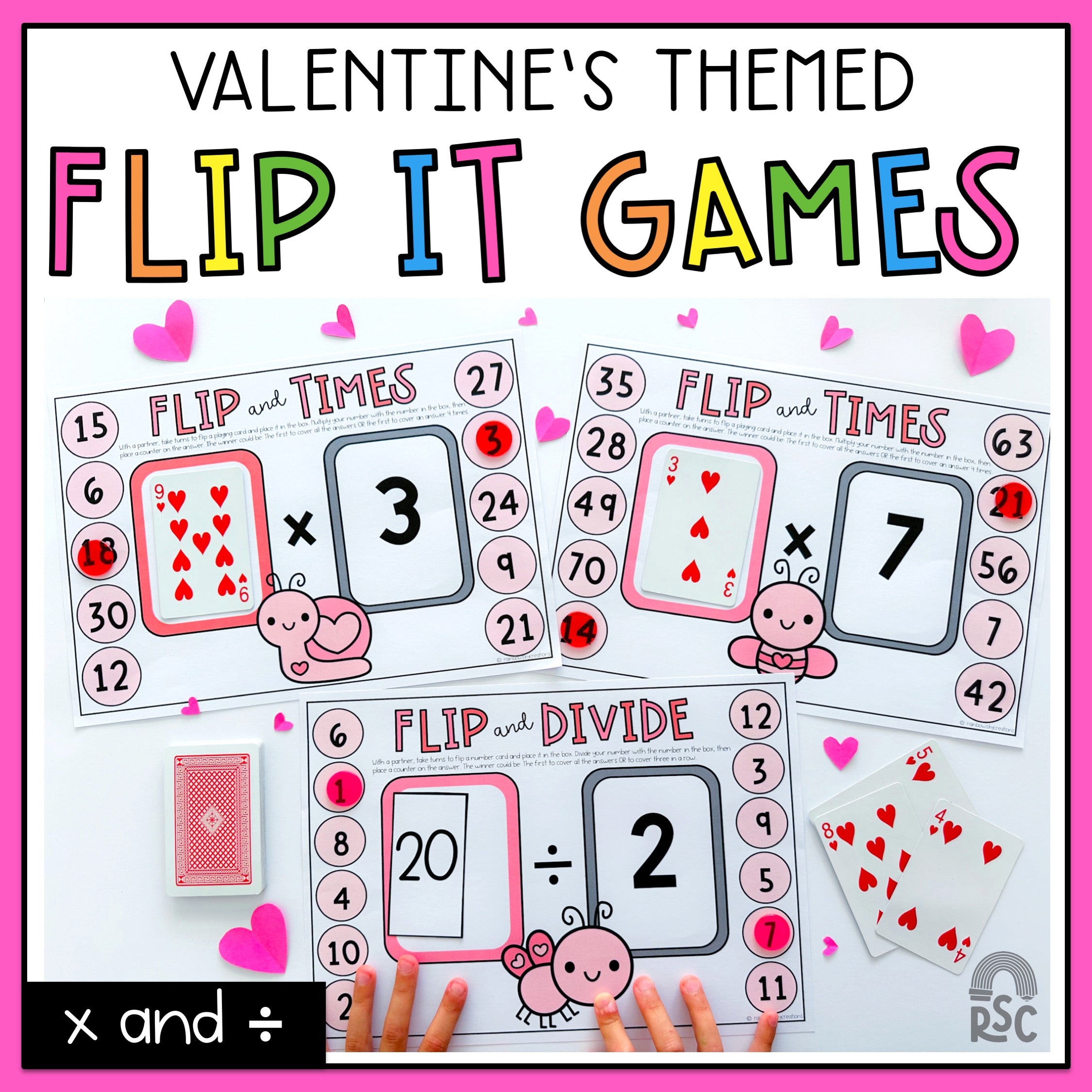 Valentine's Day Flip It Multiplication Games / Division Games – Rainbow ...