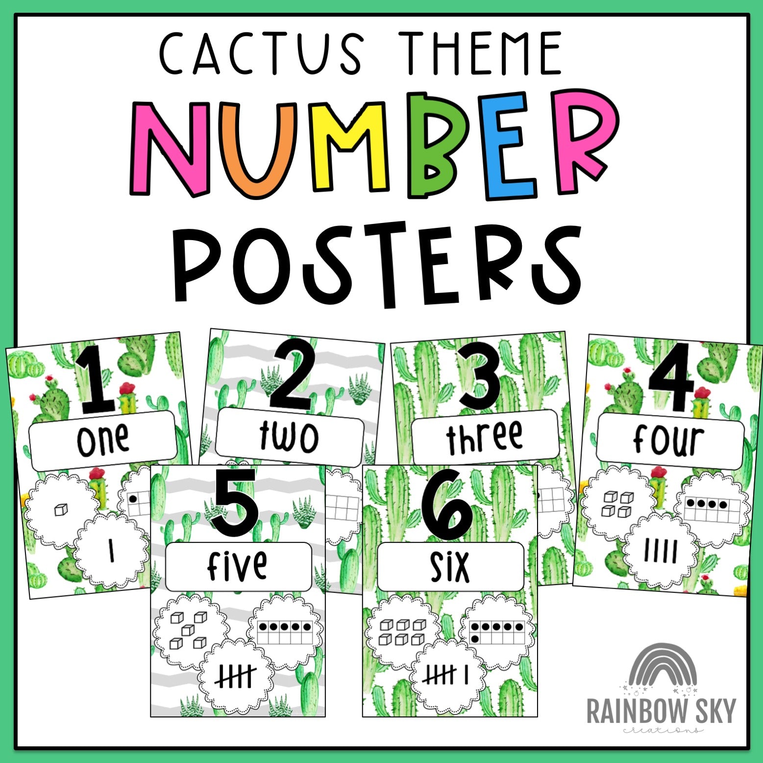 Number Posters 1-50 [Cactus & Succulent Theme] – Rainbow Sky Creations AU
