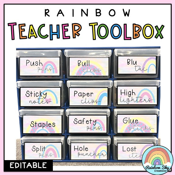 Bunnings Teacher Toolkit Labels (Editable] – Rainbow Sky Creations AU