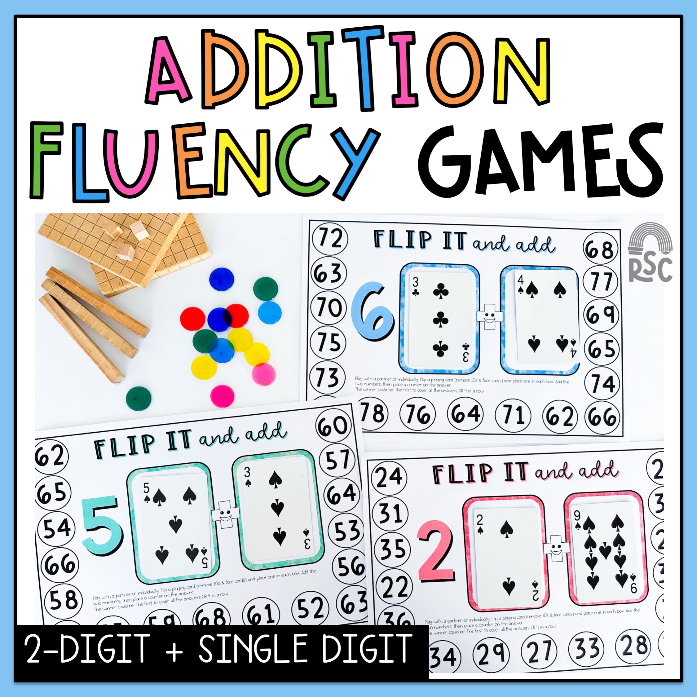 Addition Flip It Games - 2-Digit Addition – Rainbow Sky Creations AU