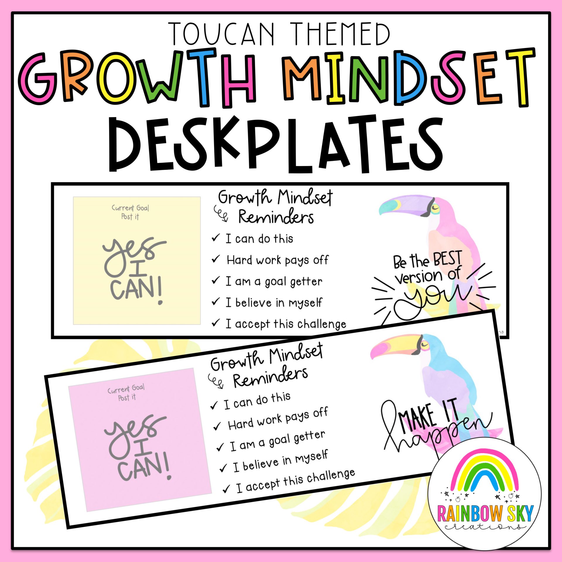 Growth Mindset Desk Plates | Desk Name Tags [Toucan Theme] – Rainbow ...
