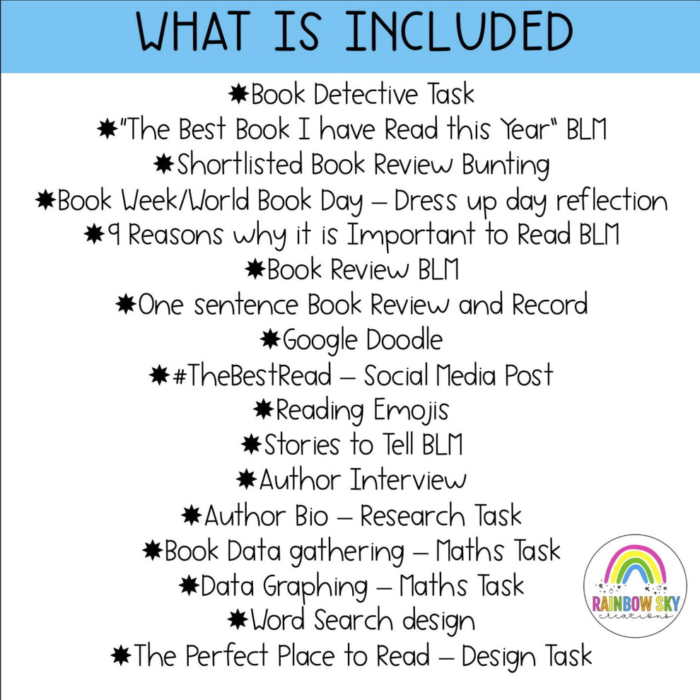 Book Week Reading Activities - World Book Day (Grades 3-6) – Rainbow ...