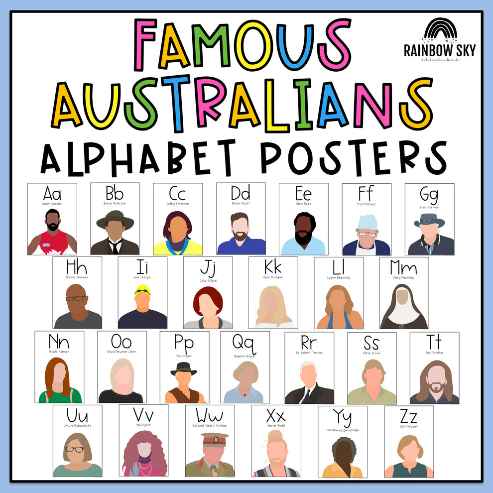 Famous Australians Alphabet Posters – Rainbow Sky Creations AU
