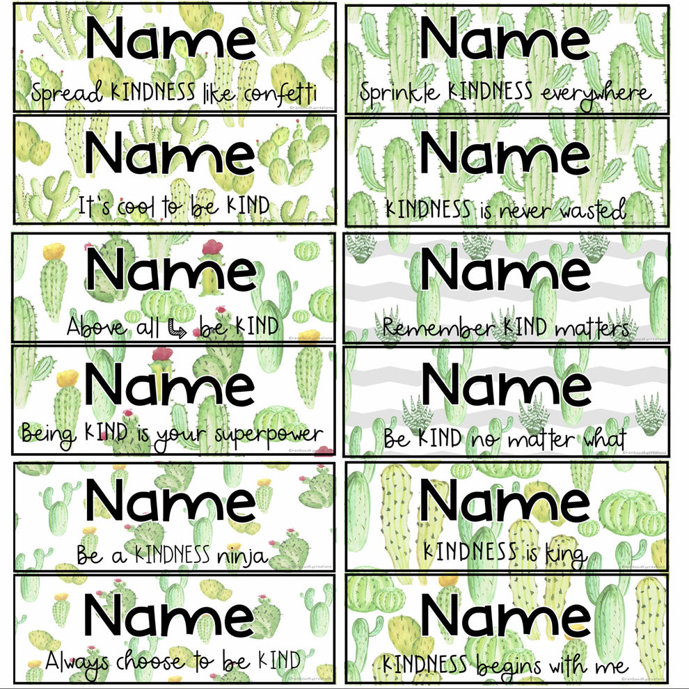 Kindness Editable Desk Plates | Desk Name Tags [Cactus & Succulent The ...