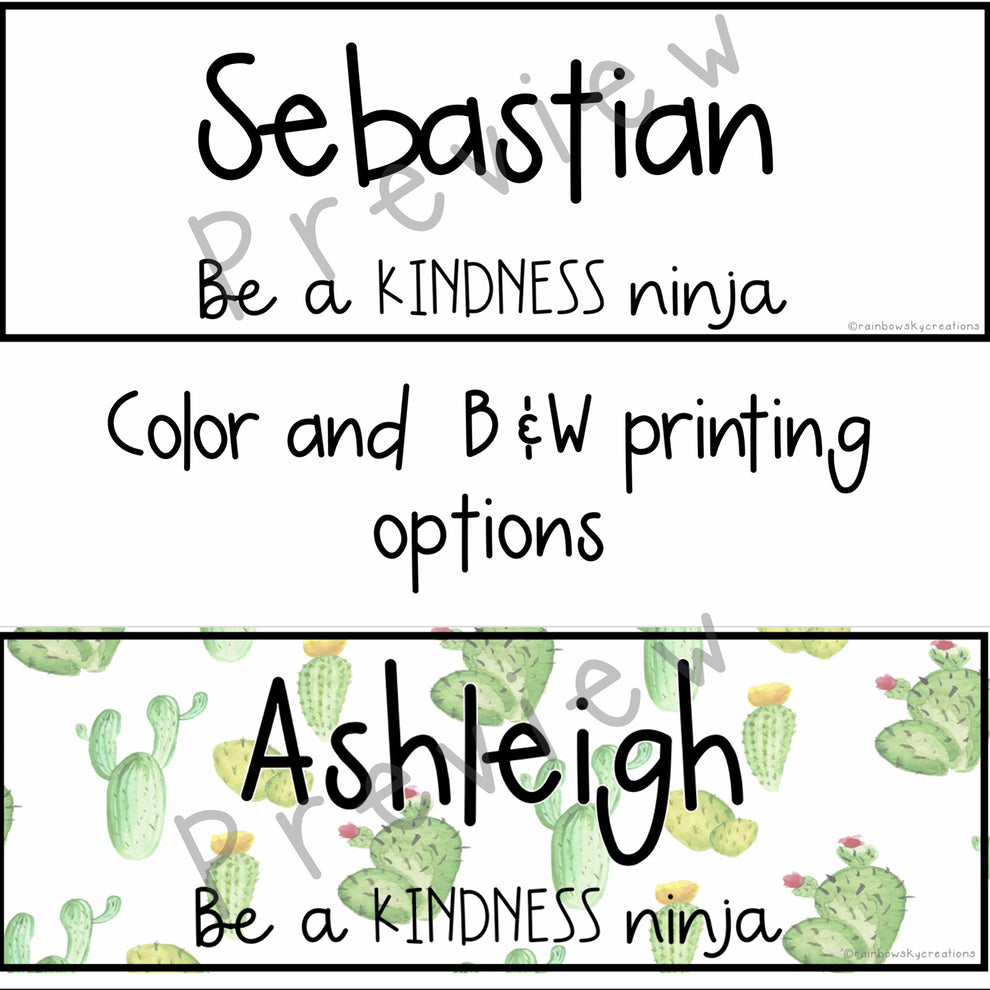 Kindness Editable Desk Plates | Desk Name Tags [Cactus & Succulent The ...