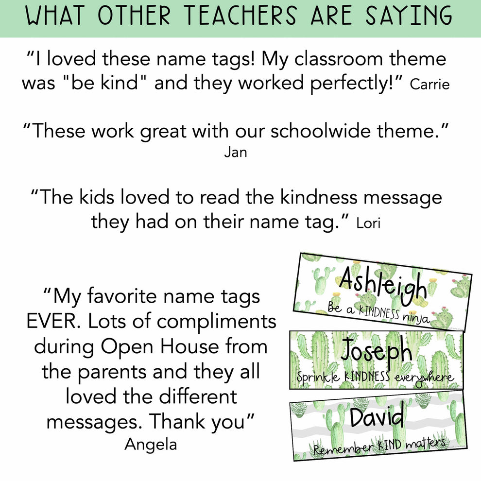 Kindness Editable Desk Plates | Desk Name Tags [Cactus & Succulent The ...