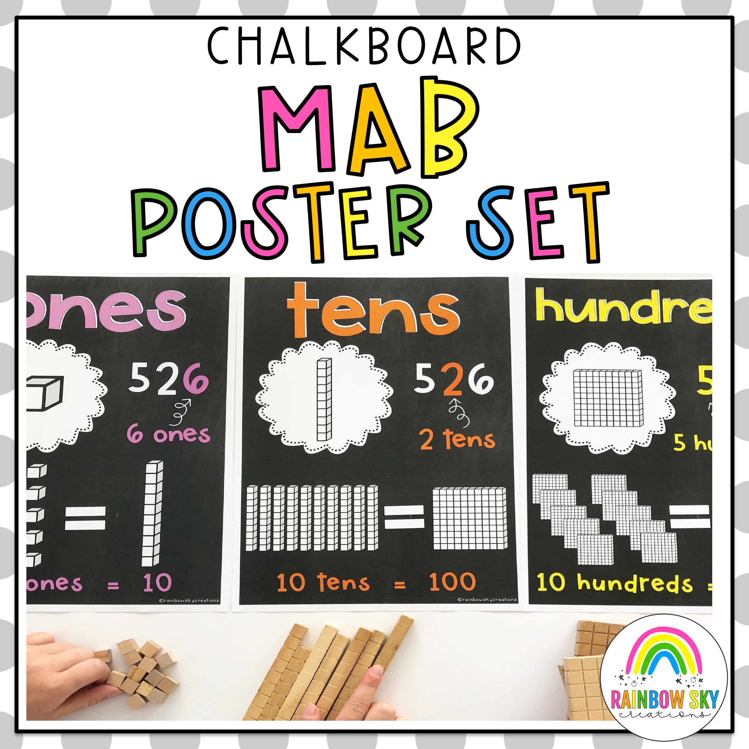 Place Value Posters | MAB Posters [Chalkboard Theme] – Rainbow Sky ...