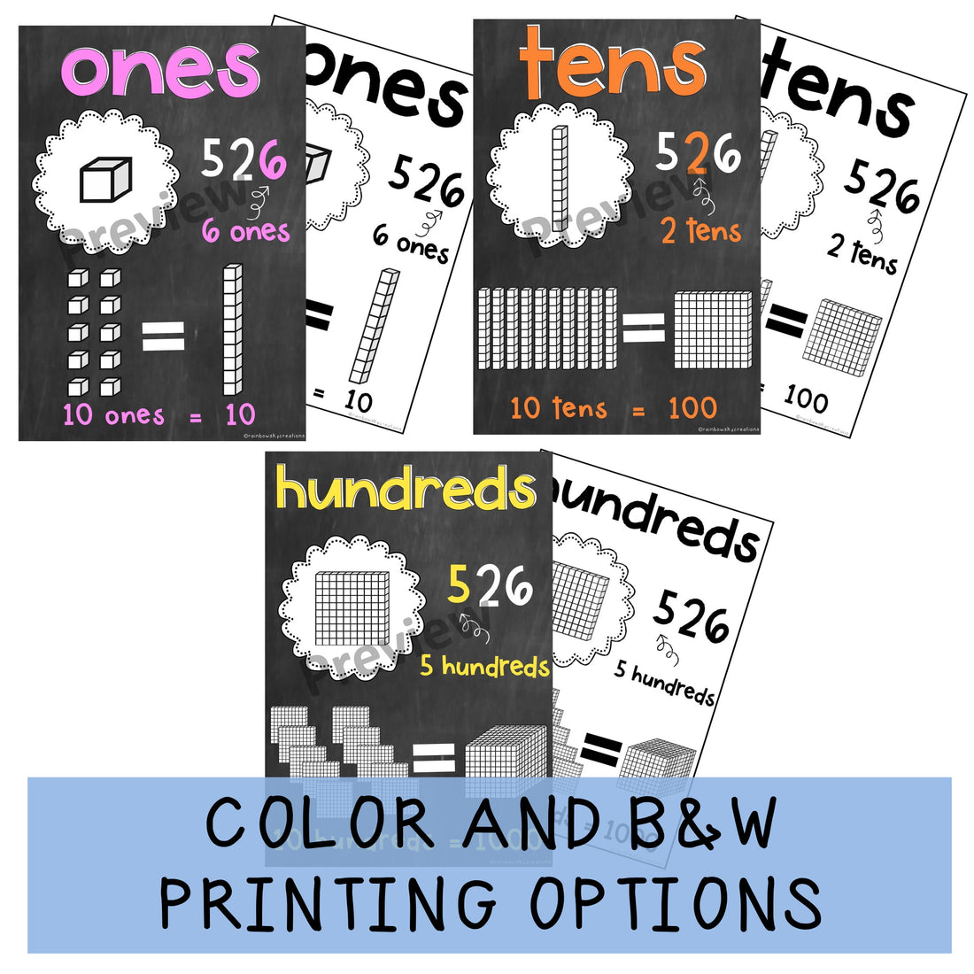 Place Value Posters | MAB Posters [Chalkboard Theme] – Rainbow Sky ...