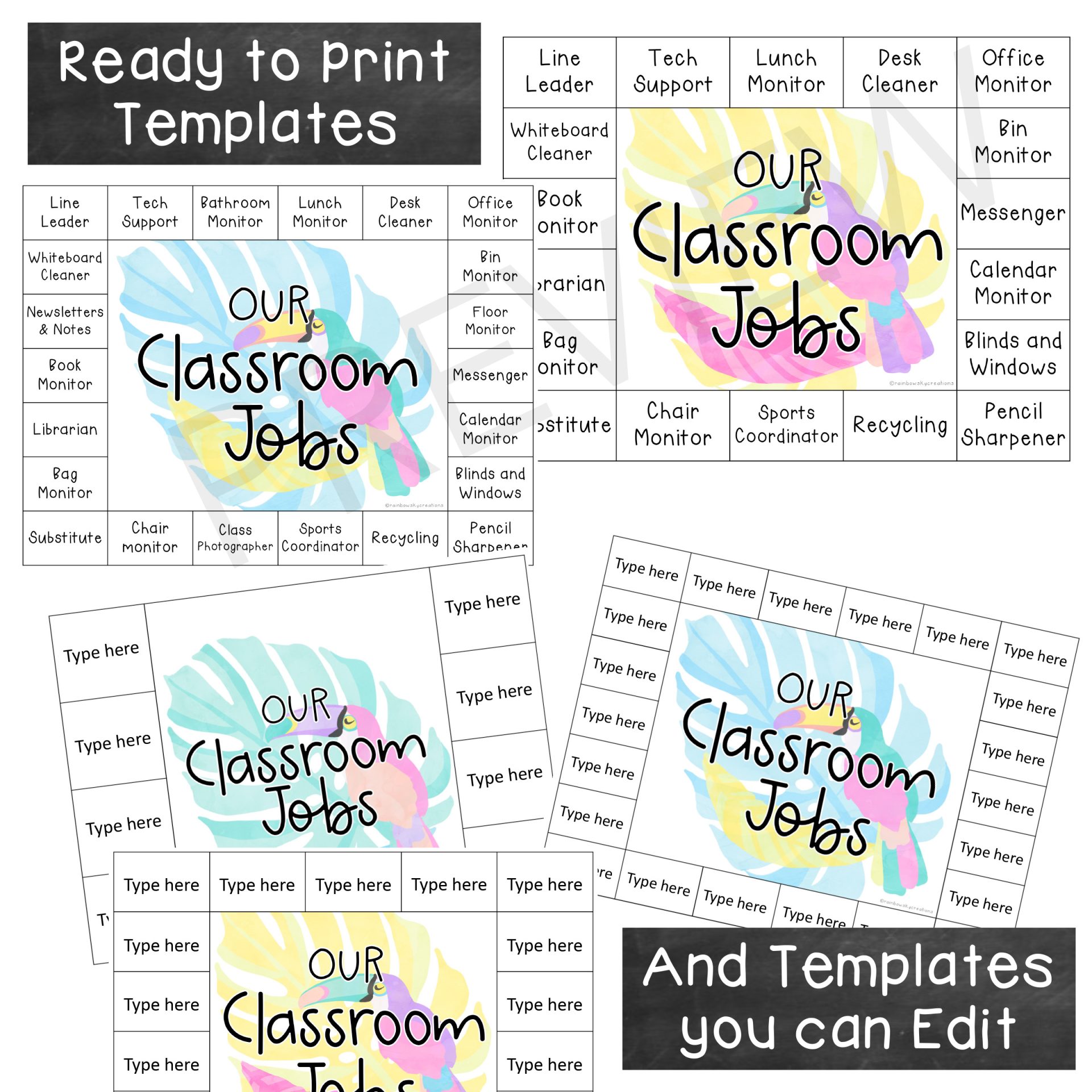 Classroom Job Templates | Simple Classroom Jobs [Toucan Theme ...
