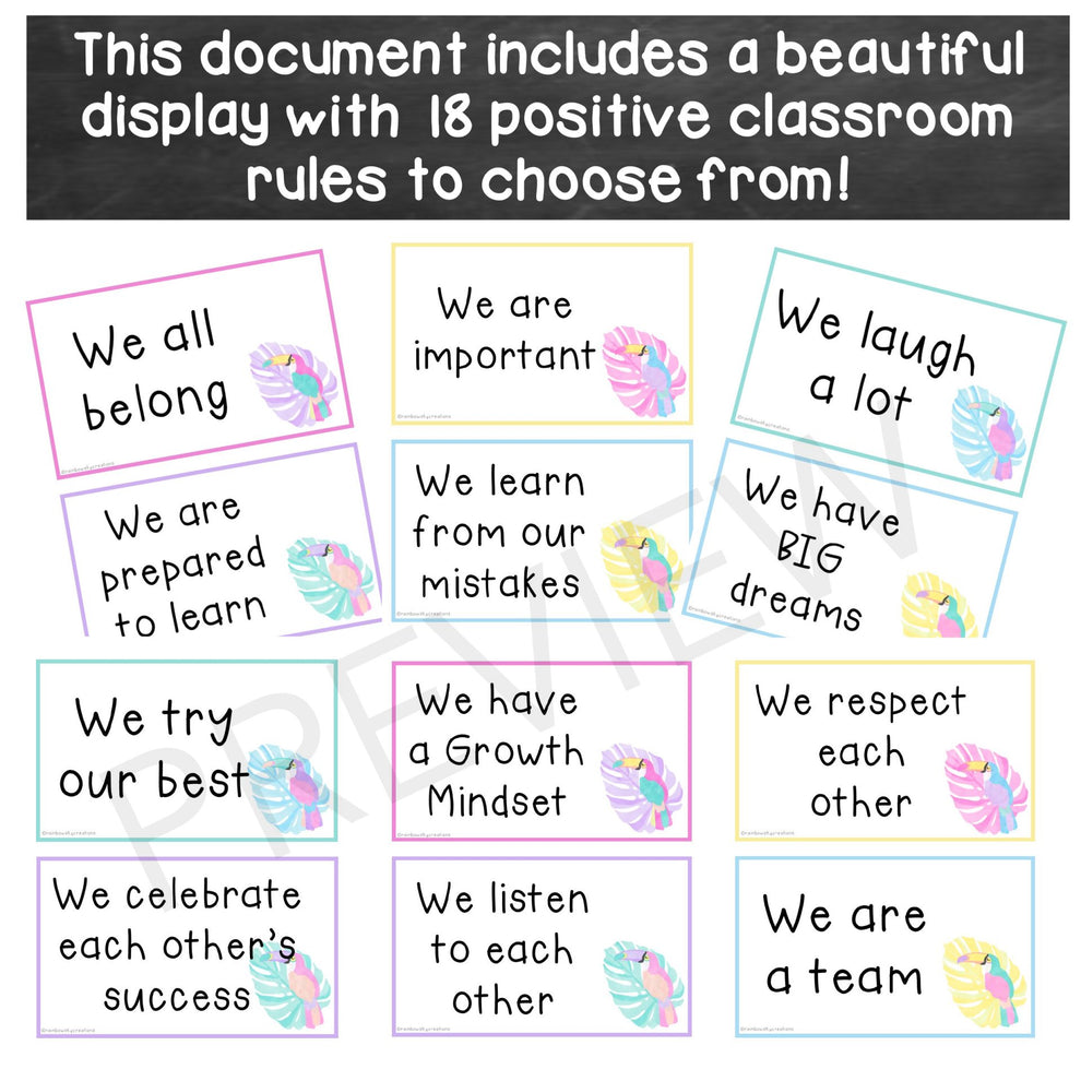 Classroom Rules - Positive Class Rules(Toucan Theme) – Rainbow Sky ...