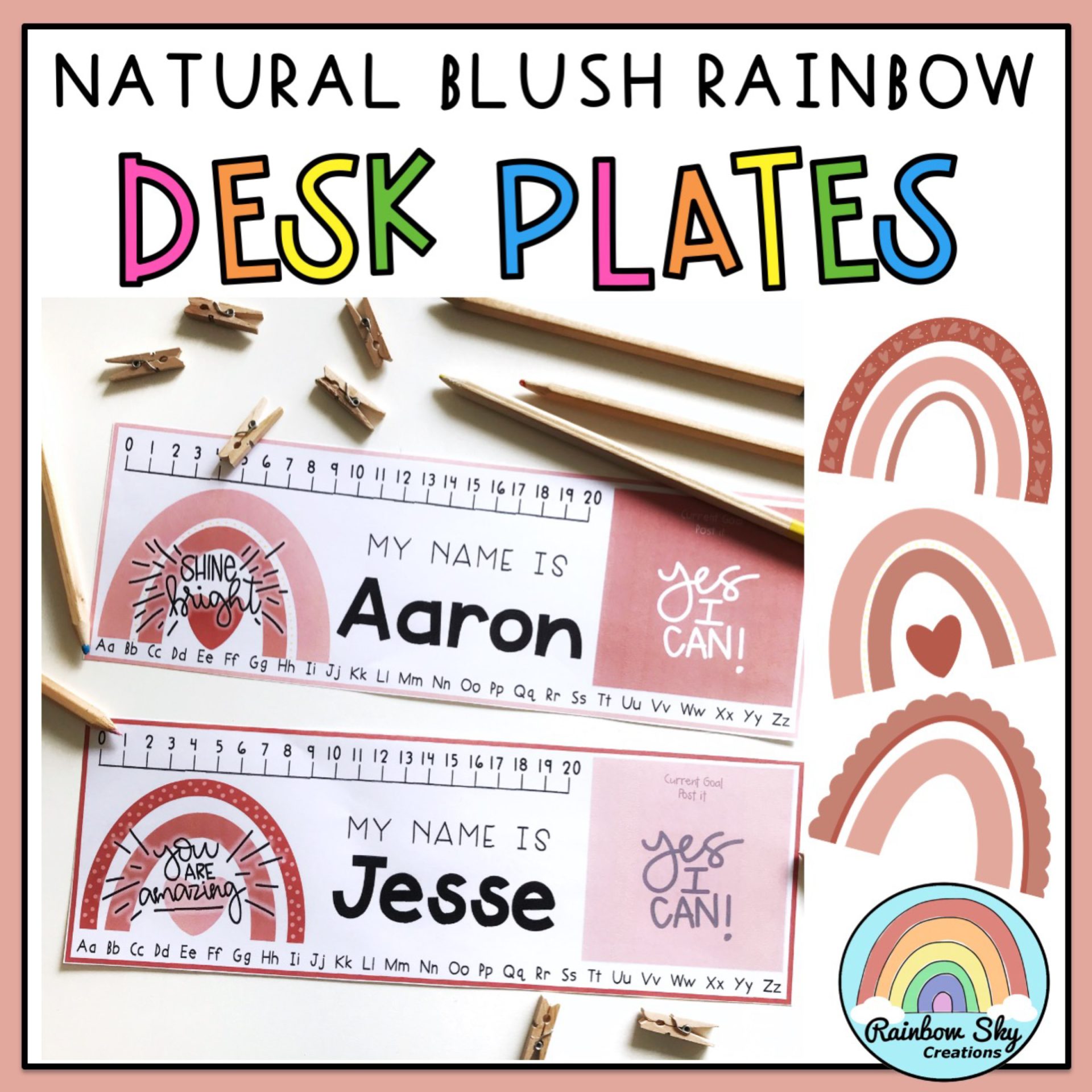 Goal Setting Desk Plates | Desk Name Tags [Neutral Rainbow Theme ...