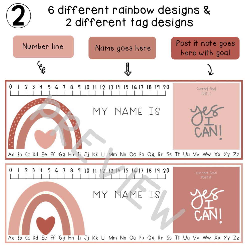Goal Setting Desk Plates - Name Tags (Neutral Rainbow Theme) – Rainbow ...