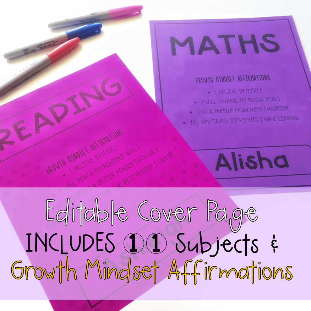 Growth Mindset Editable Book Covers | Editable Subject Page Covers ...