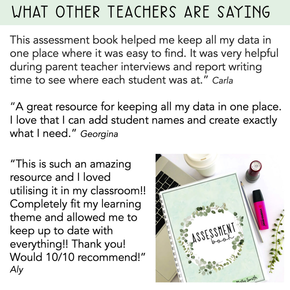 Editable Teacher Assessment Book - Data Records (Eucalyptus Theme ...