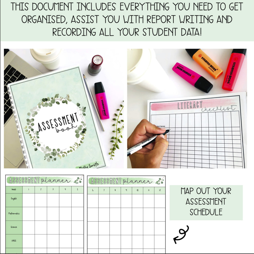 Editable Teacher Assessment Book - Data Records (Eucalyptus Theme ...