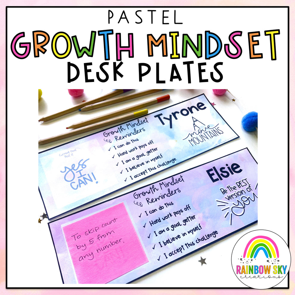 Growth Mindset Editable Desk Plates | Desk Name Tags [Pastel Theme ...
