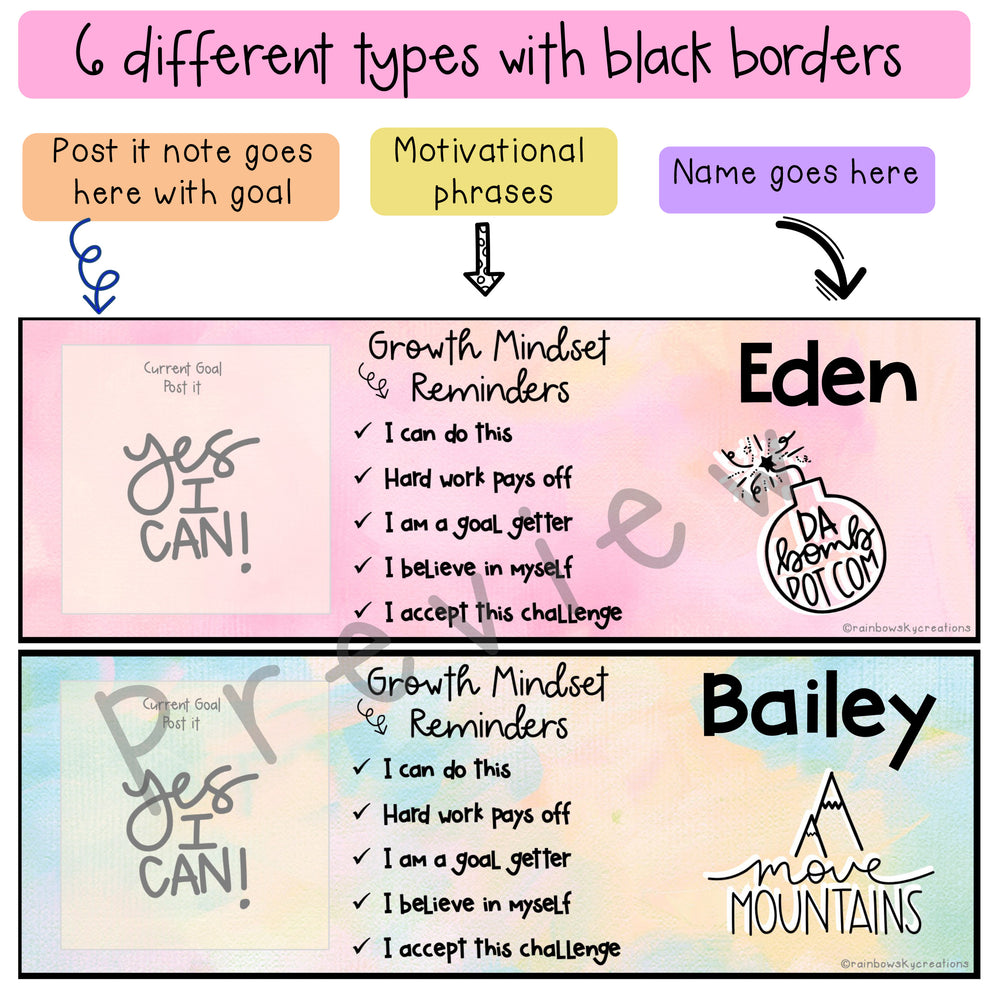 Growth Mindset Editable Desk Plates | Desk Name Tags [Pastel Theme ...