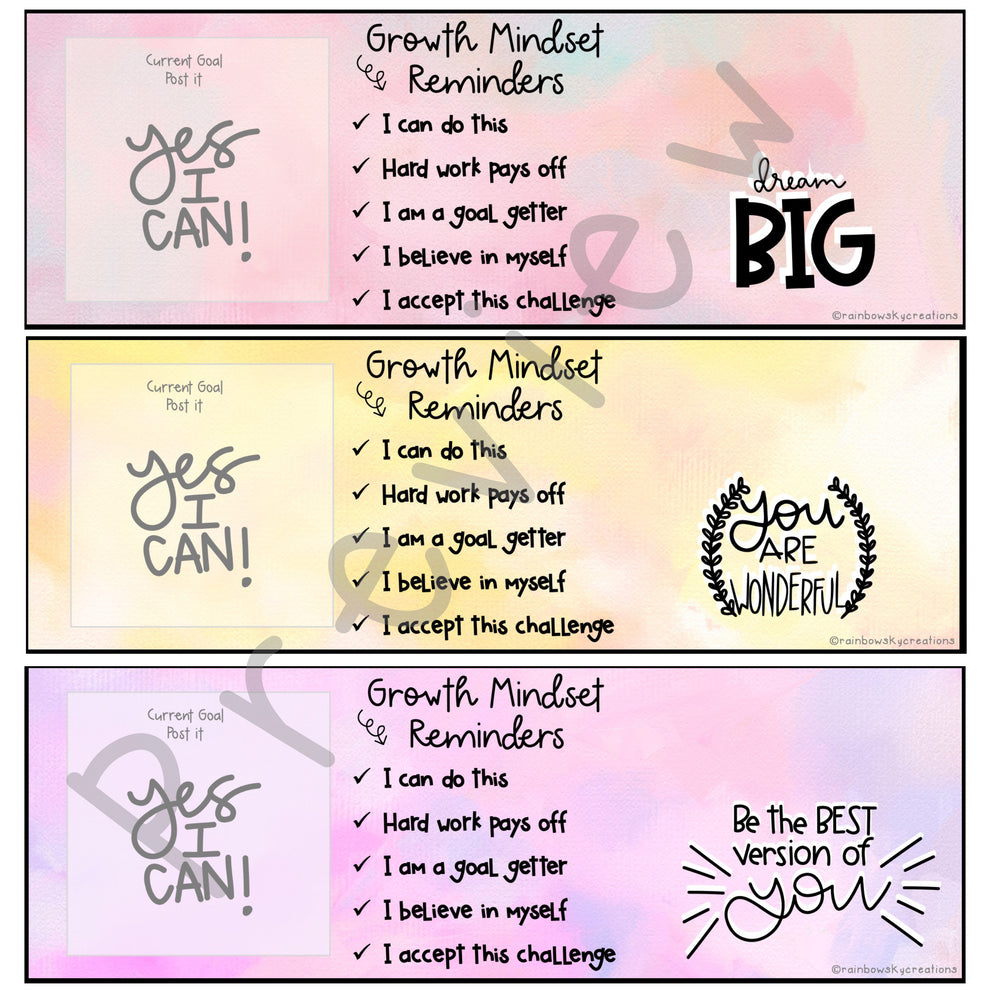 Growth Mindset Editable Desk Plates (Pastel Theme) – Rainbow Sky ...