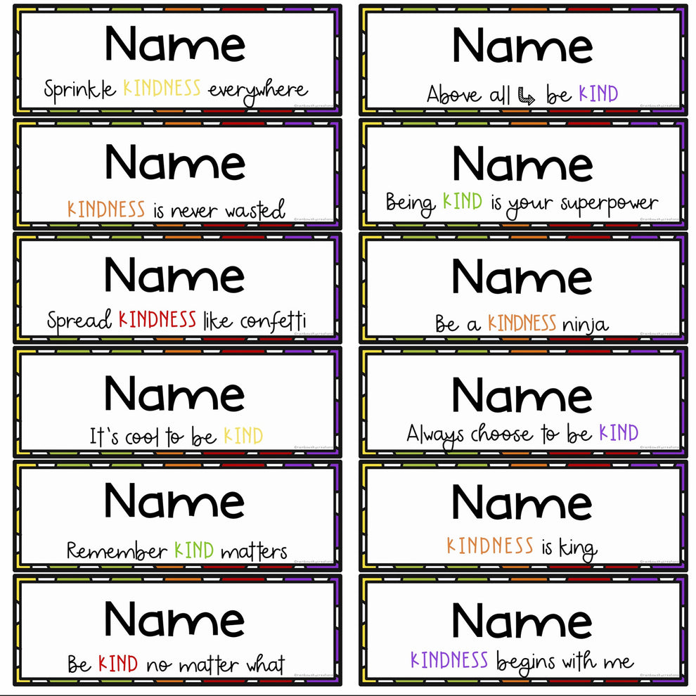 Kindness Editable Desk Name Tags | Desk Plates – Rainbow Sky Creations AU