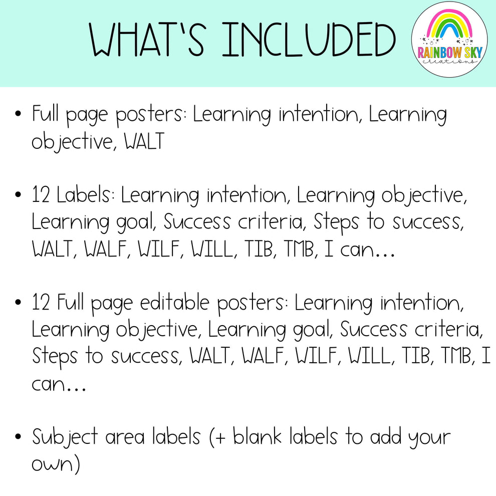Editable Learning Intention Posters | WALT WILF TIB – Rainbow Sky ...