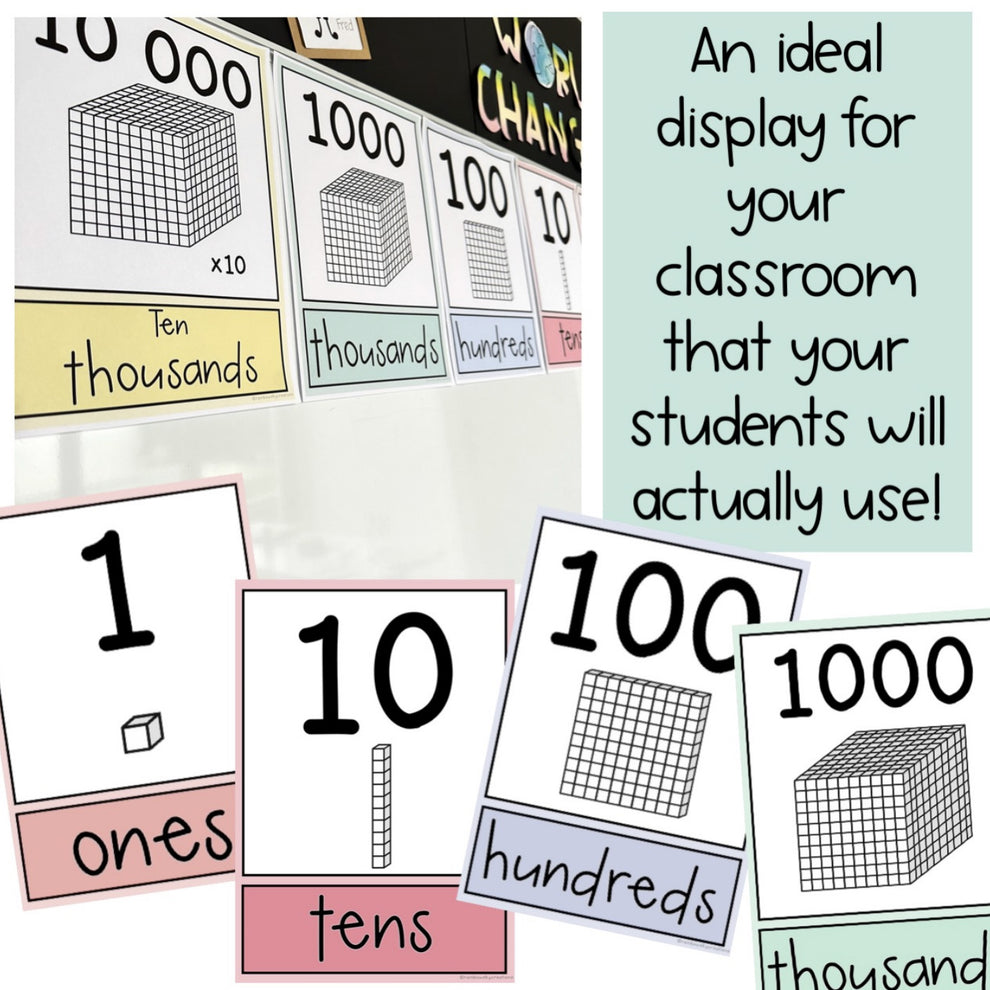 Place Value Posters - Interactive Place Value Chart (Pastel Rainbow Th ...