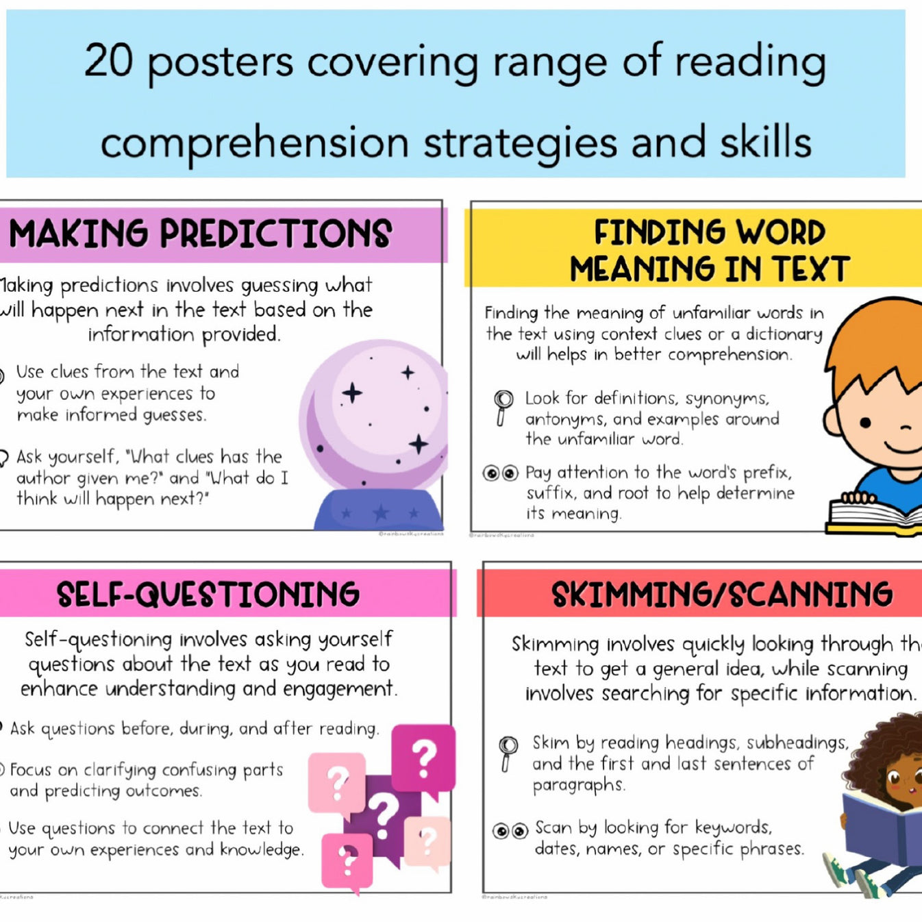 Reading Comprehension Strategy Posters | Reading Anchor Charts ...