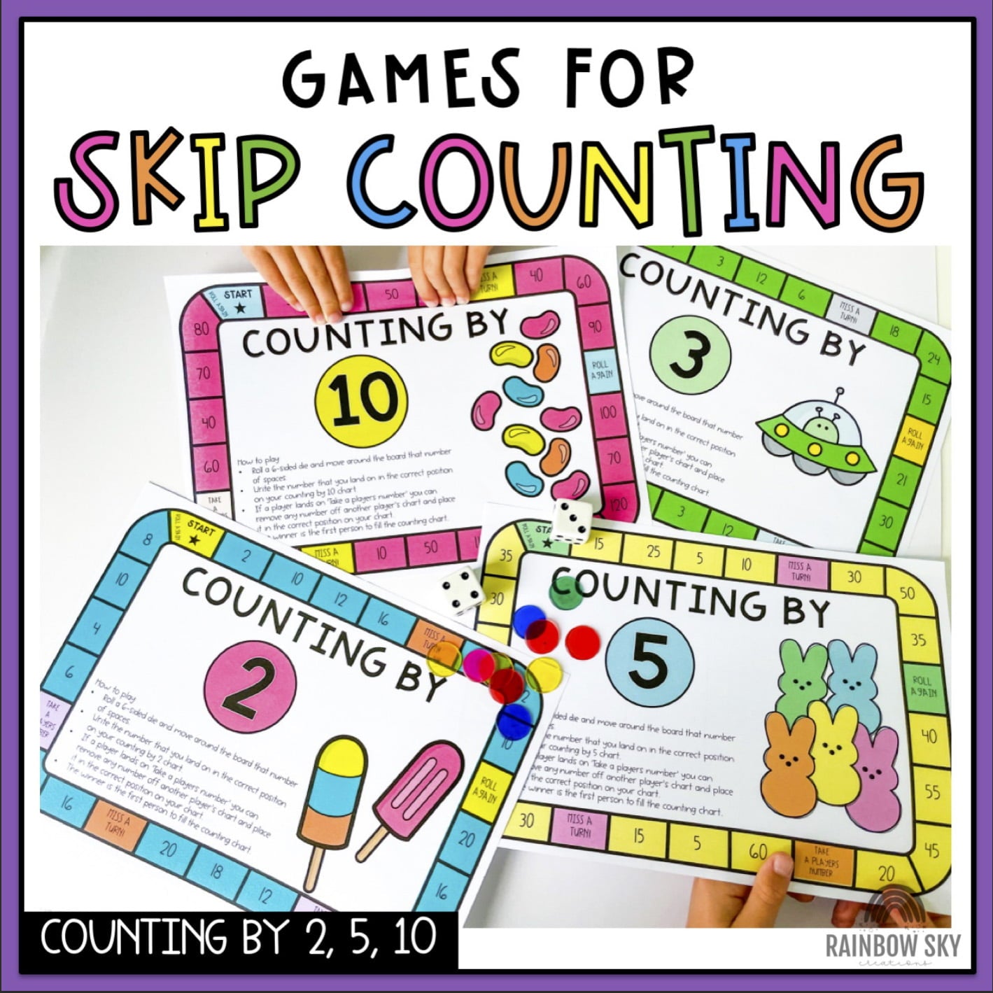 Skip Counting By 2, 5 & 10 Math Centres | Counting Games – Rainbow Sky ...