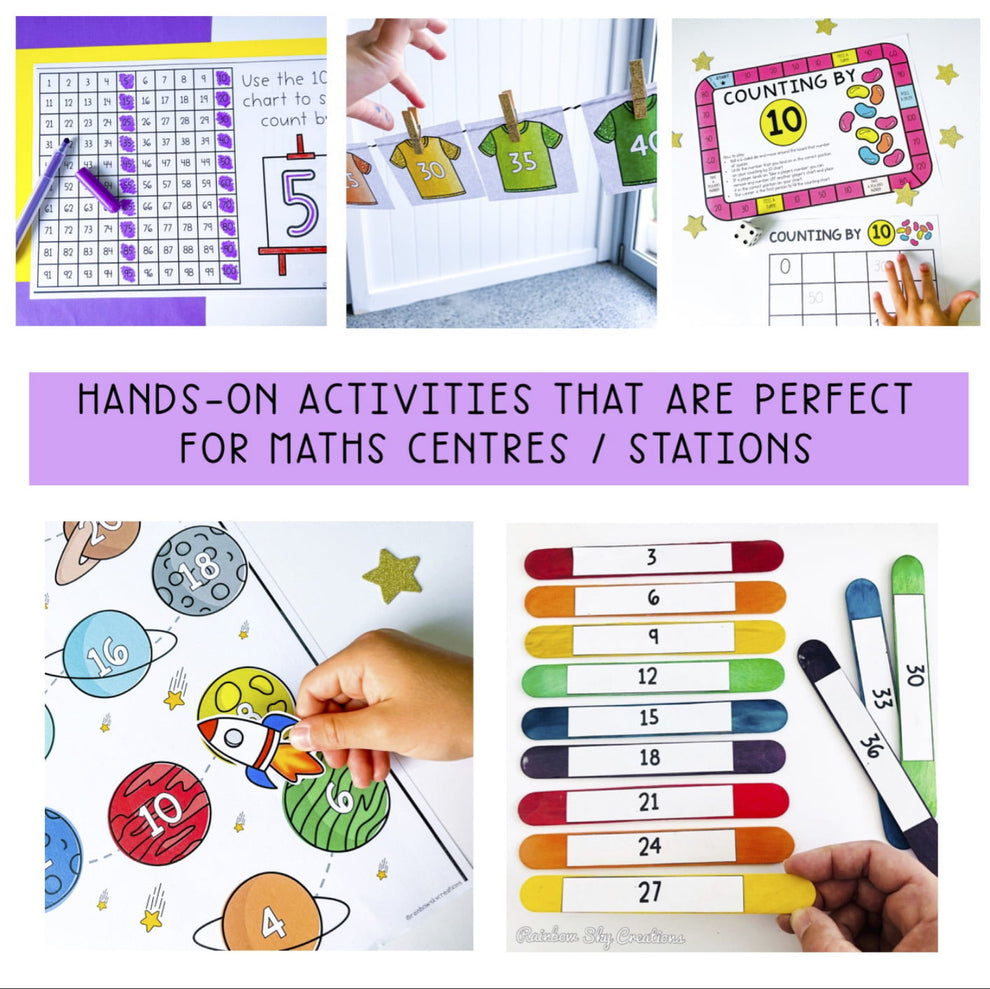 Skip Counting By 2, 5 & 10 Math Centres - Counting Games – Rainbow Sky ...