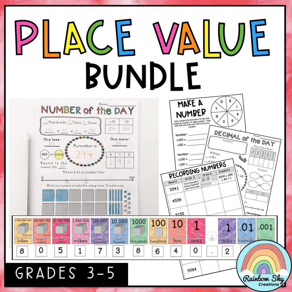 Place Value BUNDLE | Posters, Worksheets & Games | Grades 3-5 – Rainbow ...
