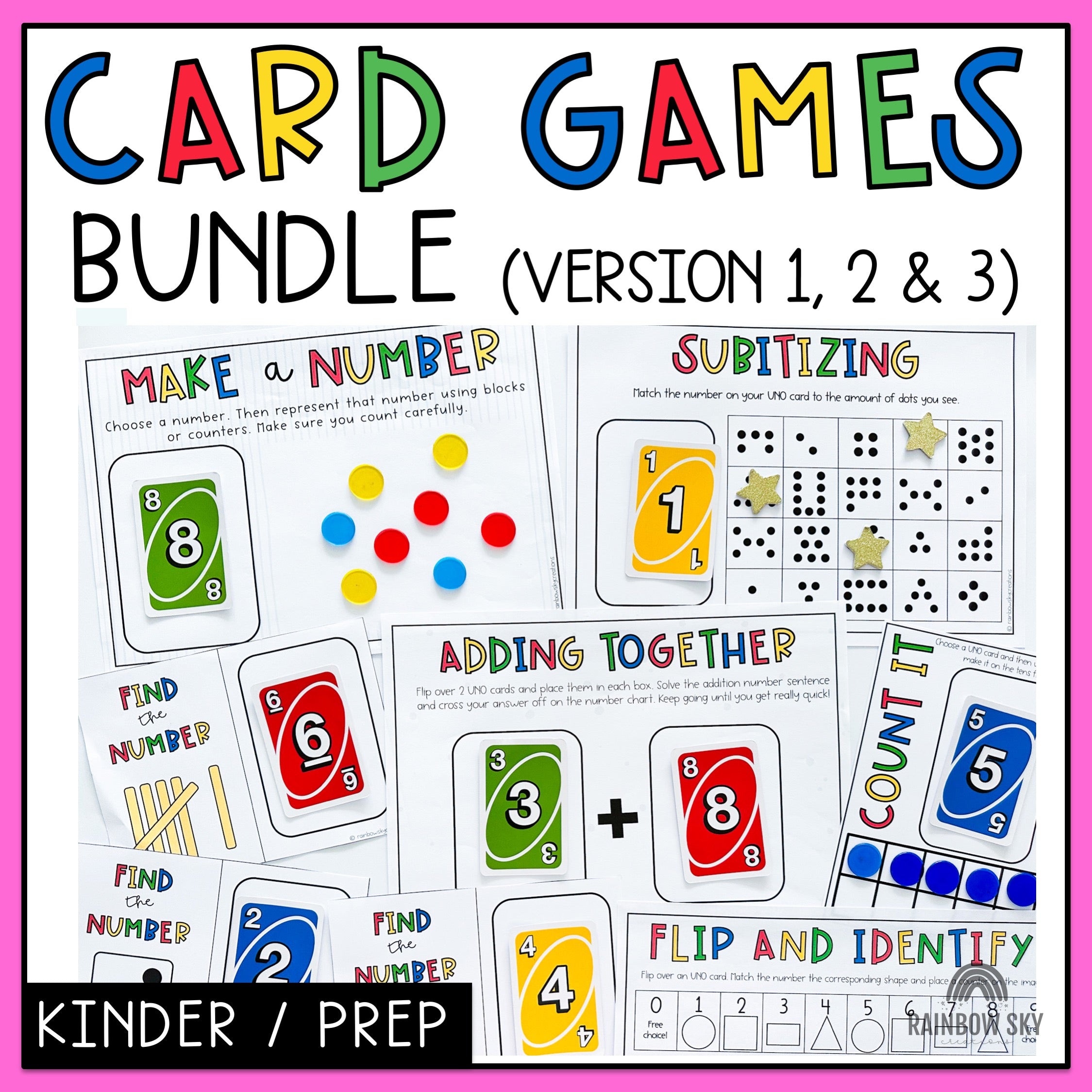 UNO Card Games BUNDLE - Kindergarten (Versions 1, 2 & 3) – Rainbow Sky ...