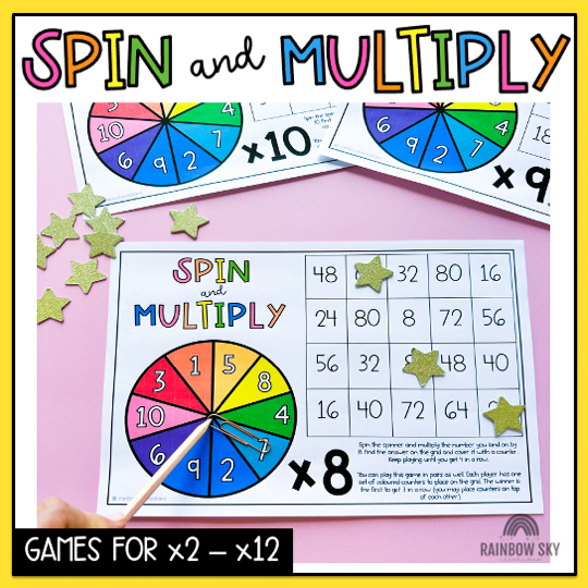 Multiplication Spinner Games | Times Table Games x2-x12 – Rainbow Sky ...