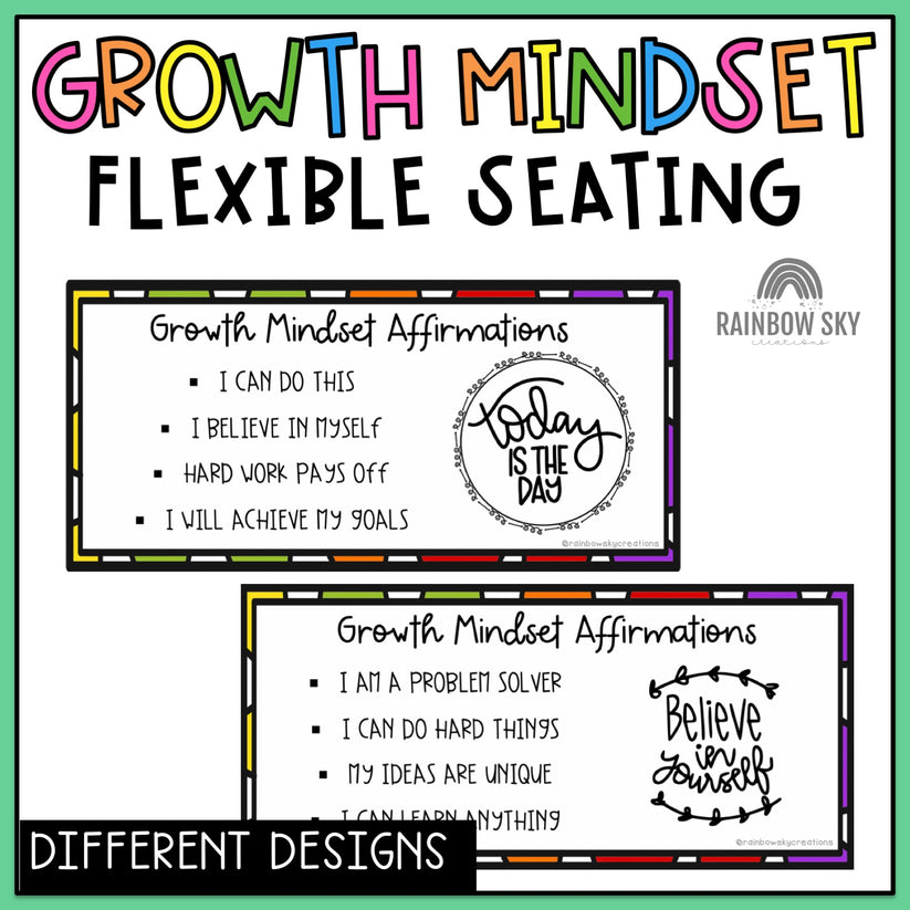Growth Mindset Affirmations For Flexible Seating – Rainbow Sky Creations AU