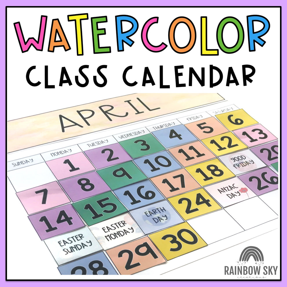 Daily & Monthly Calendar Display [Watercolour Theme] – Rainbow Sky ...