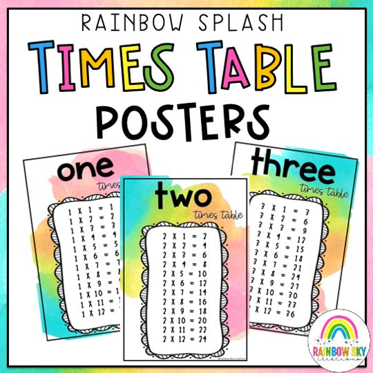 Times Table Posters | Multiplication Posters [Splash Rainbow Theme ...