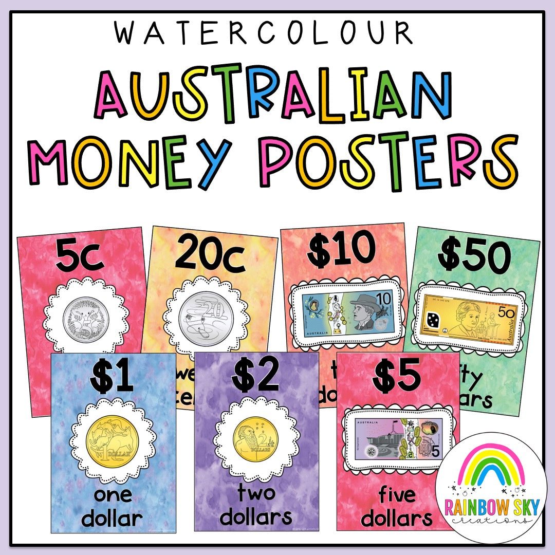 Australian Money Posters [Watercolour Theme] – Rainbow Sky Creations AU