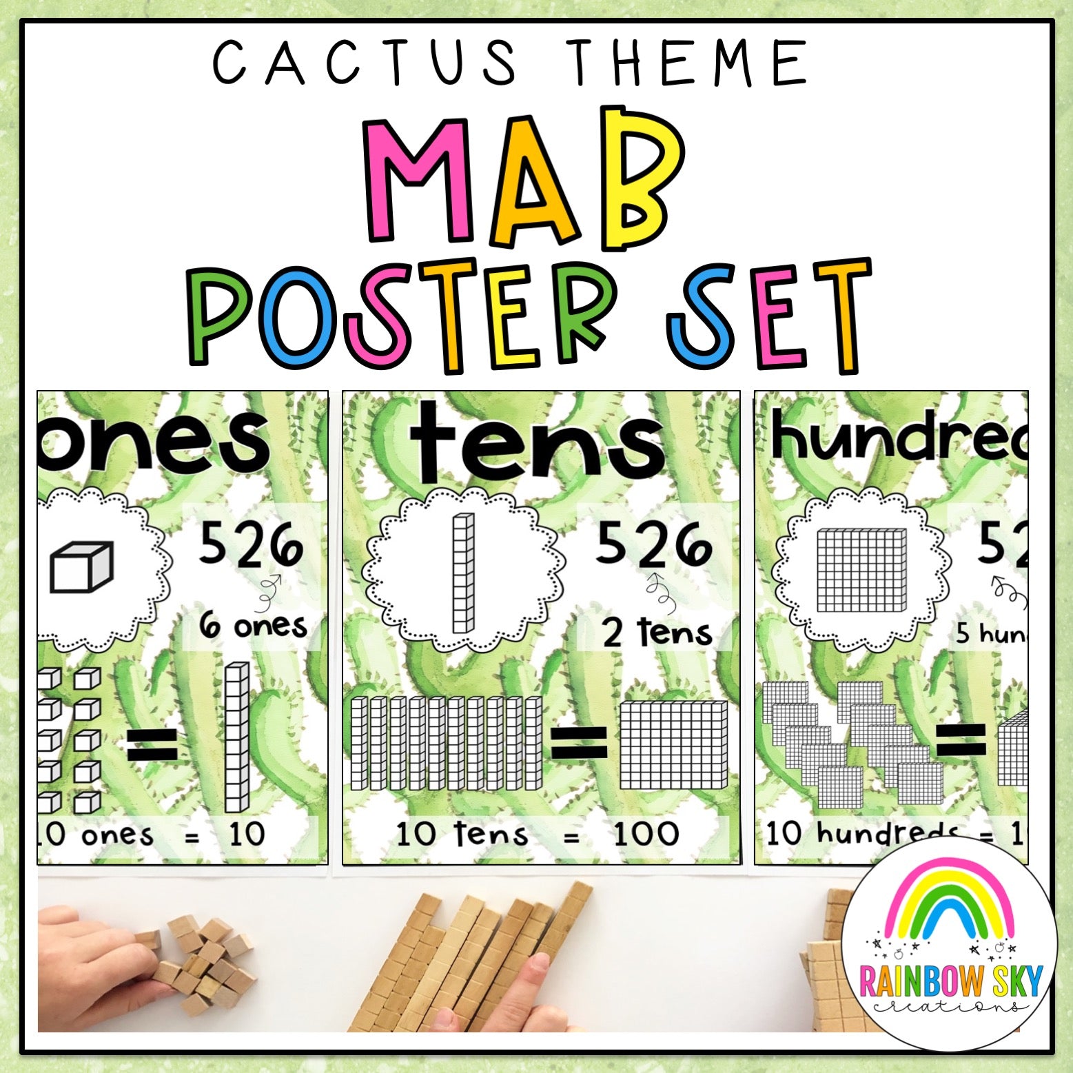 Place Value Posters | MAB Posters [Cactus & Succulent Theme] – Rainbow ...