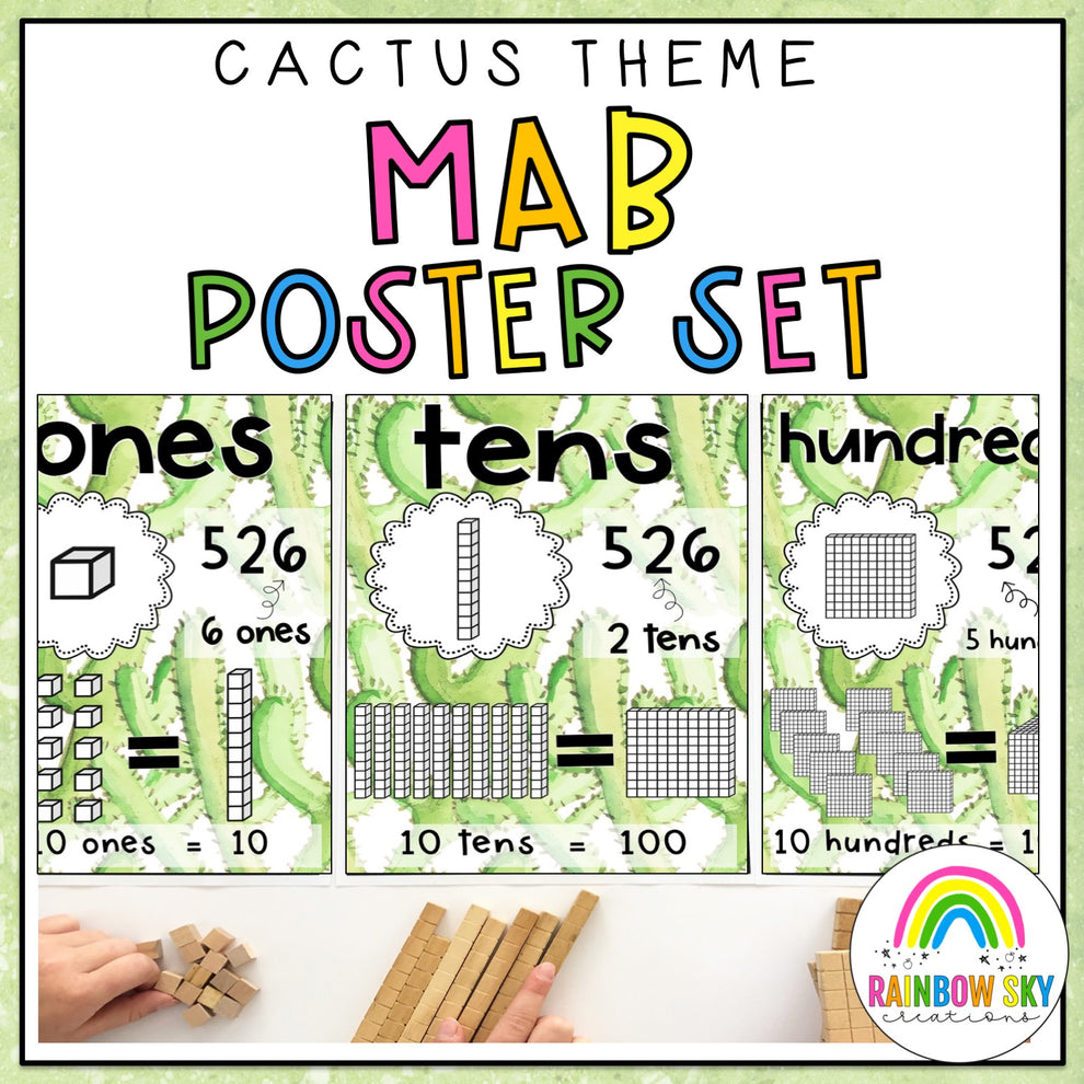 Place Value Posters | MAB Posters [Cactus & Succulent Theme] – Rainbow ...