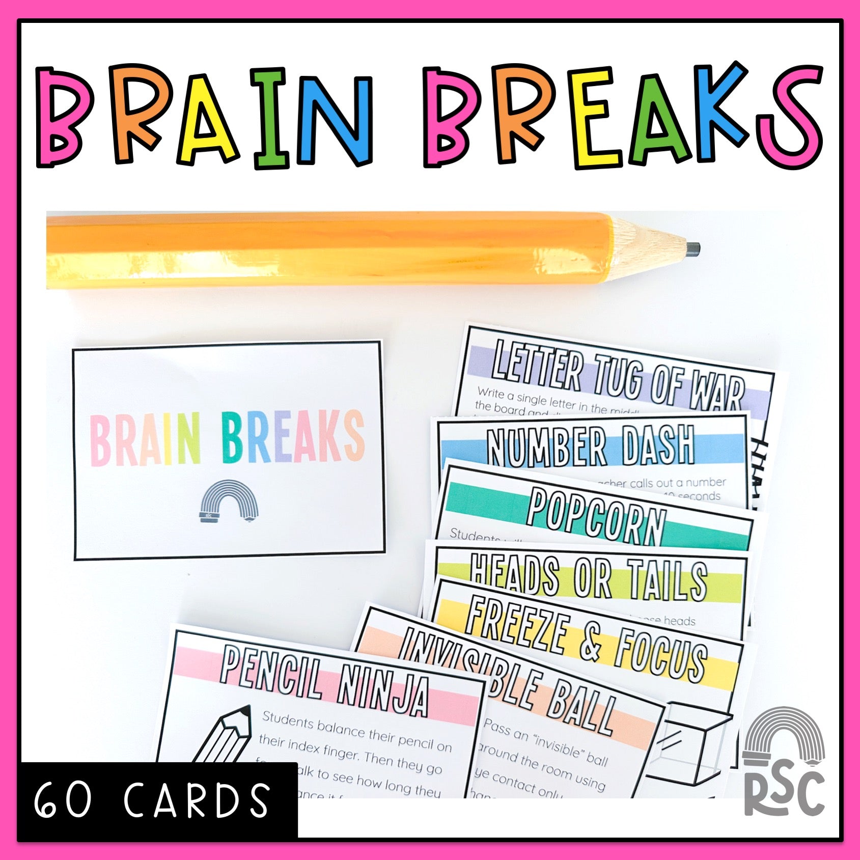 60 Brain Break cards / Brain Break ideas – Rainbow Sky Creations AU