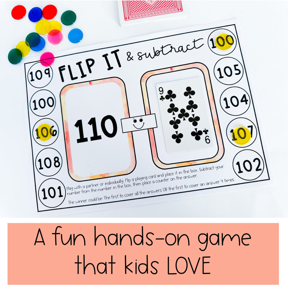 Subtraction Flip It Games - Subtraction Math Centres – Rainbow Sky ...