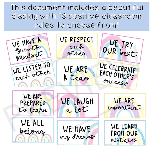 Classroom Rules - Positive Class Rules(Pastel Rainbow Theme) – Rainbow ...