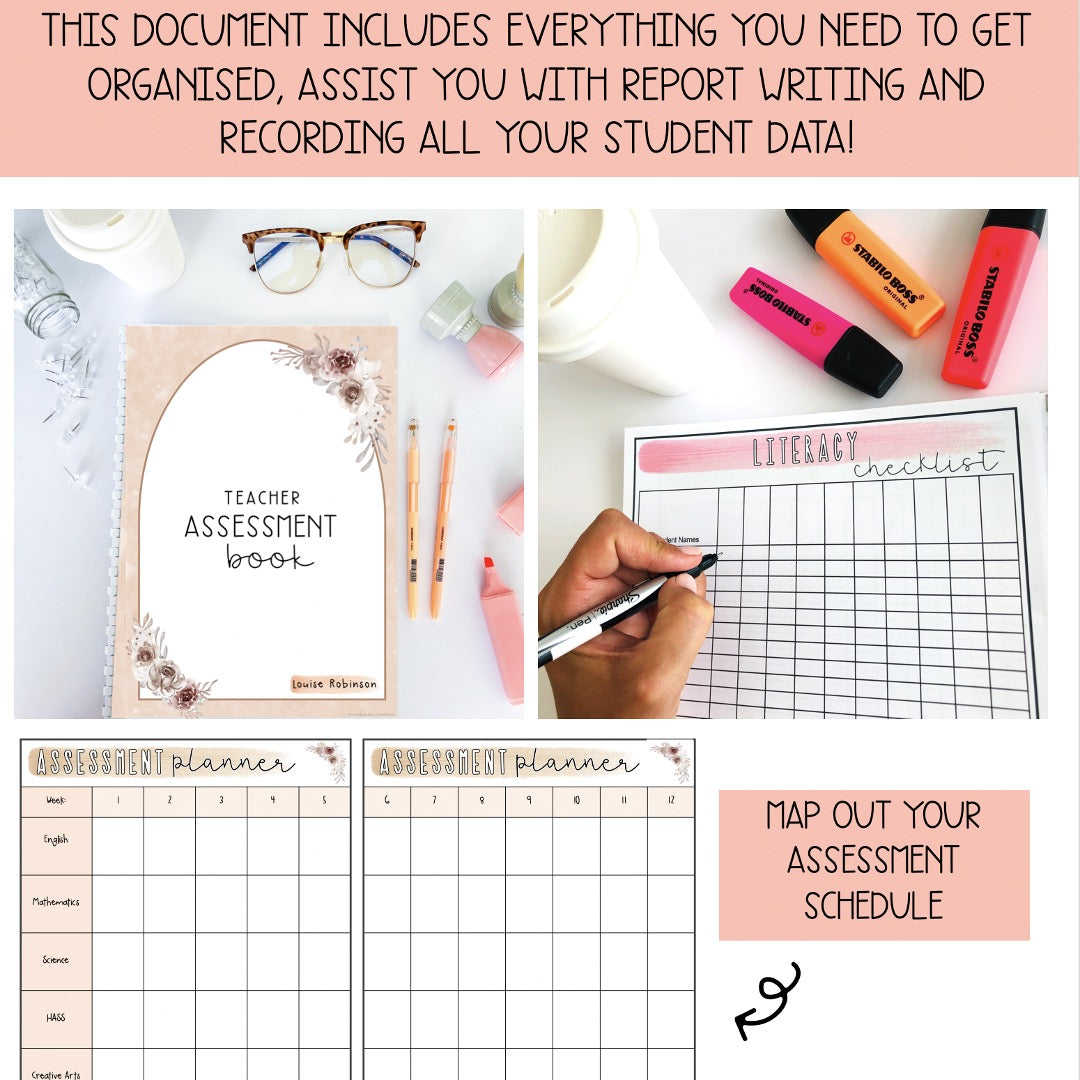 Editable Teacher Assessment Book - Data Records (Terracotta Arch Theme ...
